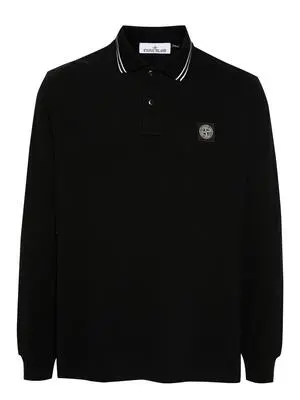 Stone Island Logo-patch Long-sleeve Polo Shirt - Black