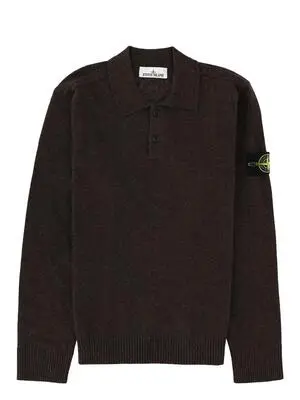 Stone Island Wool Sweater Polo With Patch Logo - Brown