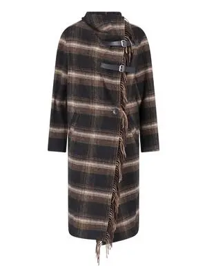 MARANT ETOILE Marant Etoile Fringe Trim Plaid Wool Coat