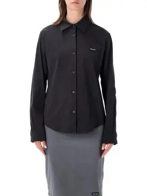 Miu Miu Miu Miu Logo Patch Button-Up Shirt Nero