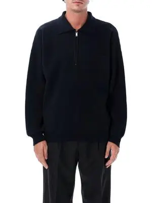 ROBERTO COLLINA Long-sleeve Merino Wool Half-zip Polo With Patch Pocket - Blu