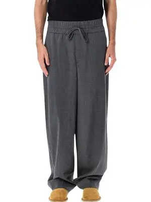 AMI Paris Relaxed Wool Trousers With Elasticated Waist Drawstrings And Patch Pocket - Grigio