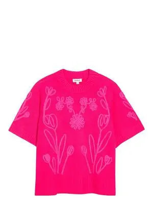 SUGARLIPS Winsley Floral Embroidered Sweater - Fuchsia