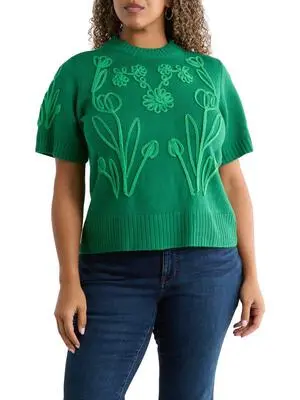 SUGARLIPS Winsley Floral Embroidered Sweater - Green