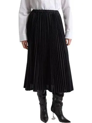 Junya Watanabe Pinstripe Pleated Midi Skirt - Black/grey