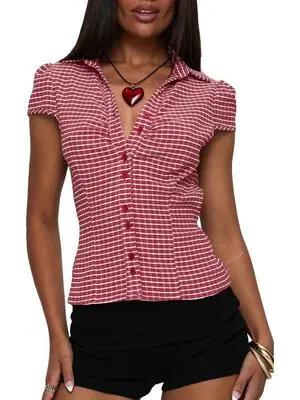 Princess Polly Arianwyn Gingham Button-up Shirt - Red Check