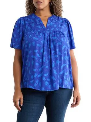 SUGARLIPS Darya Strokes Ferma Split Neck Top - Cobalt Blue