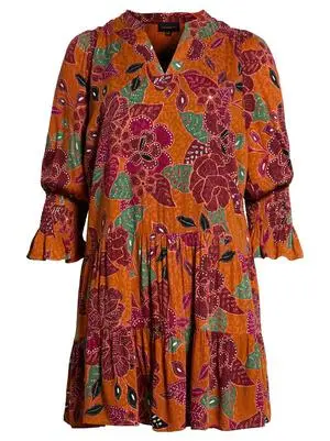 SUGARLIPS Marven Floral Shift Minidress - Rust-brown