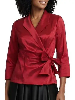 Alex Evenings Side Tie Stretch Taffeta Top - Red