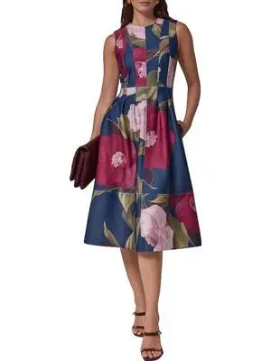 Donna Karan New York Floral Panelled Scuba Crepe Fit & Flare Dress - Navy/black