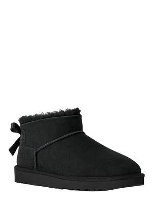UGG Ultra Mini Bailey Bow Genuine Shearling Boot - Black