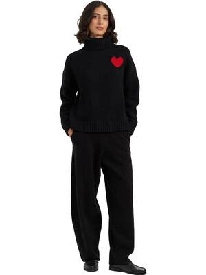 Chinti & Parker Merino Heart Rollneck Sweater - Black