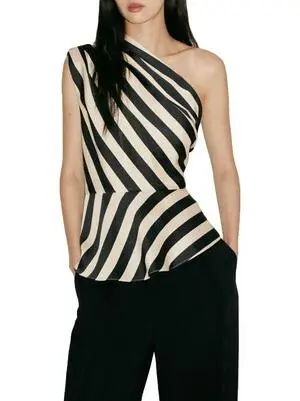 Mango Stripe One-shoulder Top - Ecru