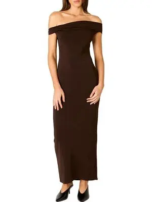 NIA Clara Off The Shoulder Dress - Espresso