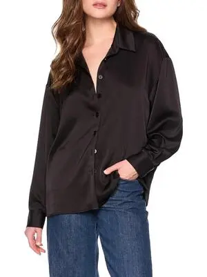 Susana Monaco Satin Button Front Shirt - Black