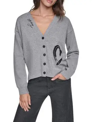 Dkny Heart Brushstroke Cardigan - Feather Ht