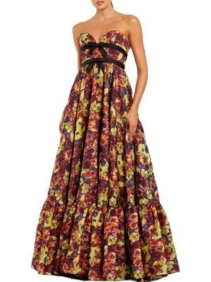 Mac Duggal Sleeveless Brocade A-line Gown - Burgundy Multi
