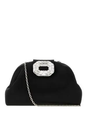 Amina Muaddi Satin Camelia Clutch - Black