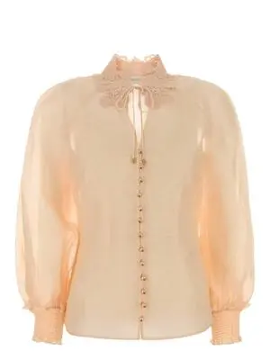 Zimmermann Salmon Linen Blend Rebellion Blouse - Pink