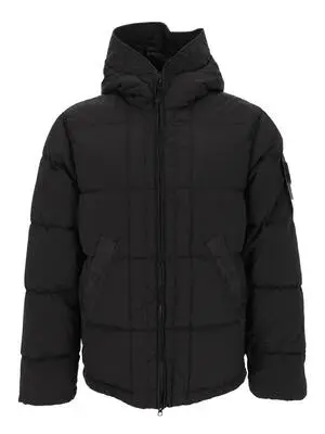 Stone Island Hooded Down Jacket In Nylon Metal Fabric - Black