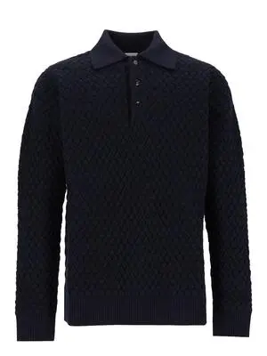 Bottega Veneta Woven Wool Polo Shirt - Blue