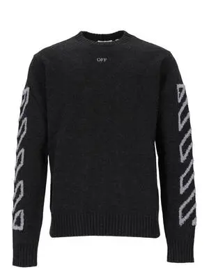 Off-White The Diagonal Arrow Fuzzy Crew Neck Sweater - Gray