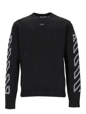Off-White The Diagonal Arrow Fuzzy Crew Neck Sweater - Gray
