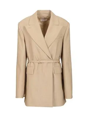 Sportmax Long Double-breasted Wool Blazer - Cream