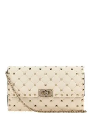 Valentino Garavani Ivory Nappa Leather Rockstud Spike Clutch - White