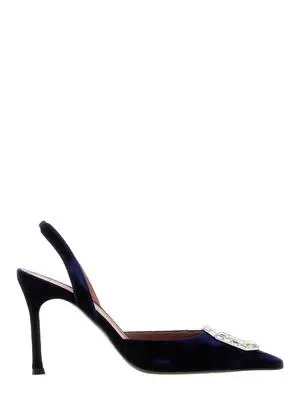 Amina Muaddi Dark Velvet Camelia Pumps - Blue