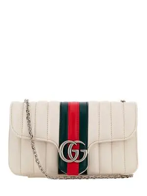 Gucci Ivory Nappa Leather Jetset Gg Marmont Crossbody Bag - White