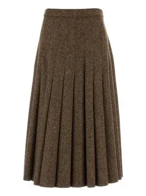Brunello Cucinelli Melange Wool Blend Skirt - Brown