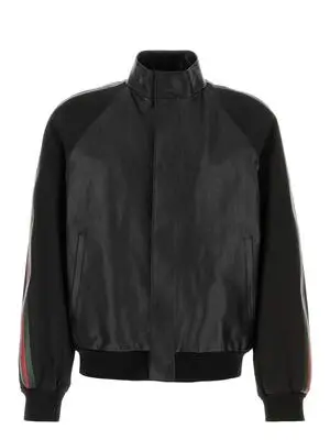 Gucci Leather Bomber Jacket - Black