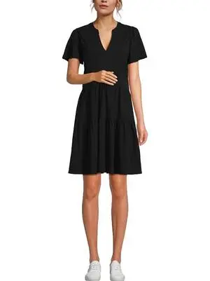 LANDS' END Cotton Jersey Tiered Mini Dress - Black