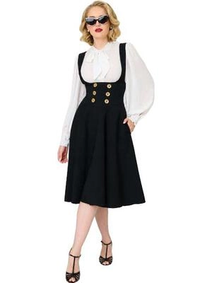 Unique Vintage Corset Pinafore Skirt - Black Solid