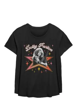DOLLY PARTON Distressed Bright Star Short Sleeve T-shirt - Black