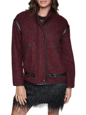 DKNY Boucle Jacket With Faux Leather Trim