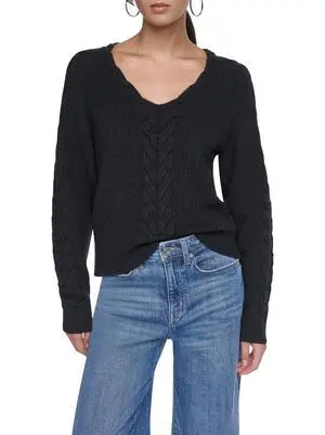 Dkny Cable Knit V-neck Sweater - Black