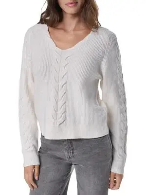 Dkny Cable Knit V-neck Sweater - Ivory
