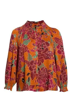 SUGARLIPS Marven Floral Button Down Top Rust-brown