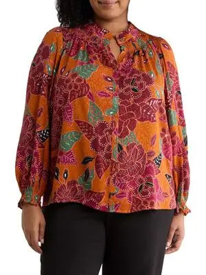 SUGARLIPS Marven Floral Button Down Top - Rust-brown