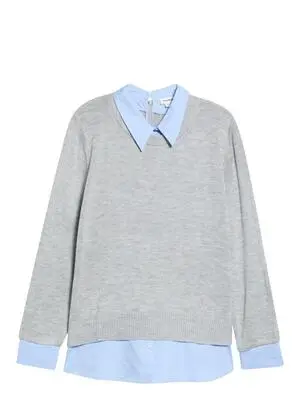 SUGARLIPS Azira Mixed Media Layered Sweater - Light Grey Multi