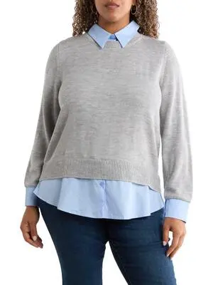 SUGARLIPS Azira Mixed Media Layered Sweater - Light Grey Multi