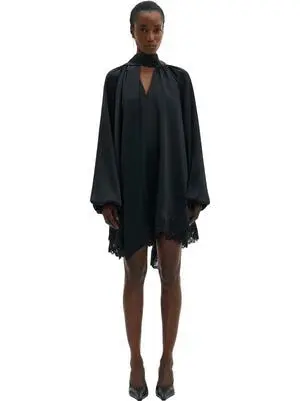 MALINA Norea Lace Hem Satin Mini Dress - Black