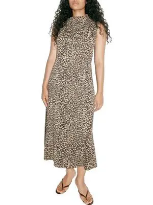 Mango Pam Asymmetric Neck Midi Dress Brown