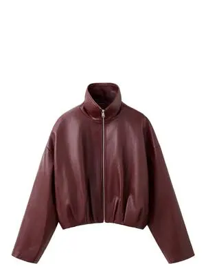 Mango Faux Leather Funnel Neck Jacket - Maroon