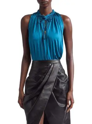 Balmain Pleated Viscose Jersey Halter Top - A49 Deep Blue