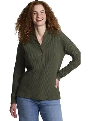 LANDS' END Tall Long Sleeve Waffle Shawl Collar Henley Forest Moss
