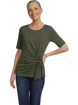 LANDS' END Lightweight Jersey Tie Front Top Forest Moss