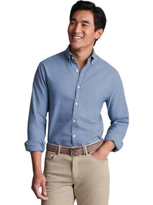 CHARLES TYRWHITT Brushed Flannel Shirt - Denim Blue